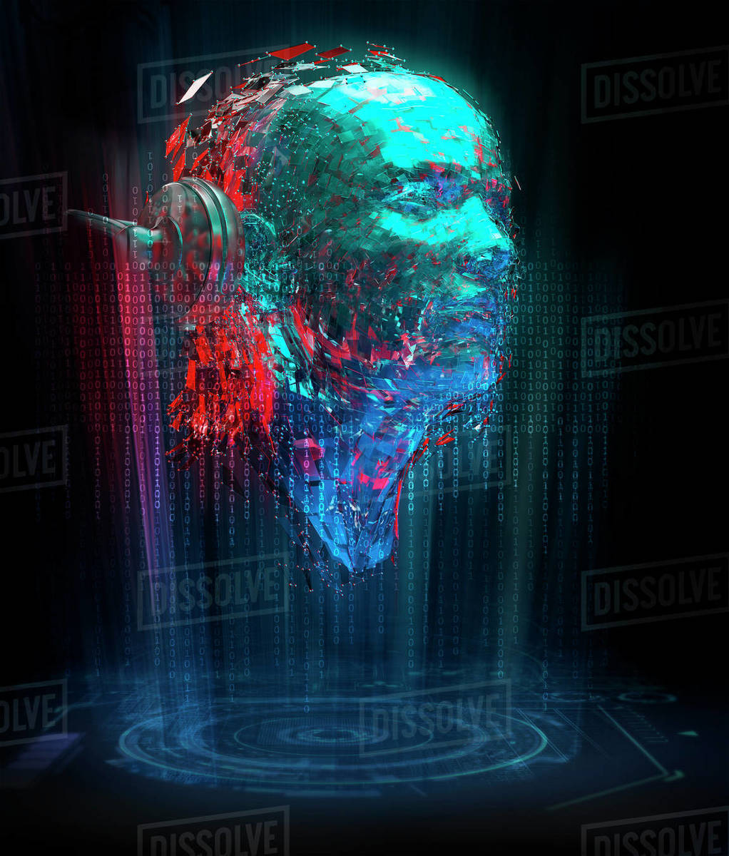 Artificial intelligence binary code forming face with headphones - Royalty-free Stock Photo ...