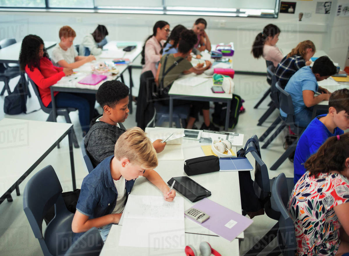 Junior High School Students Studying
