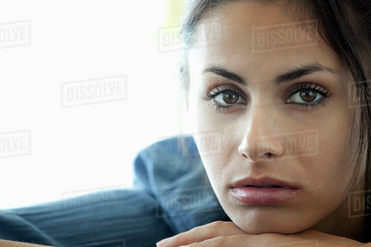 Portrait of pensive woman with reflection in eyes - Royalty-free Stock ...