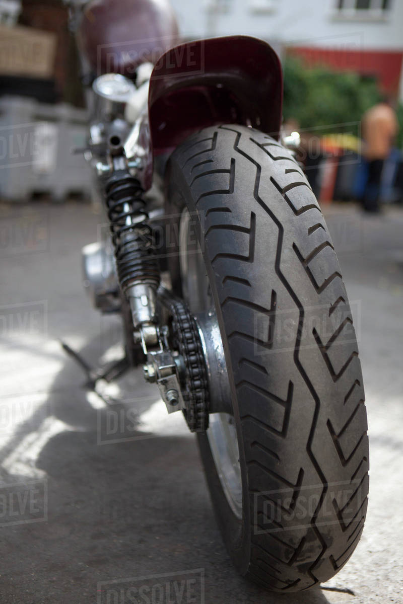 Rear tire of motorcycle - Stock Photo - Dissolve