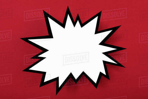 Exploding speech bubble against red background - Stock Photo - Dissolve