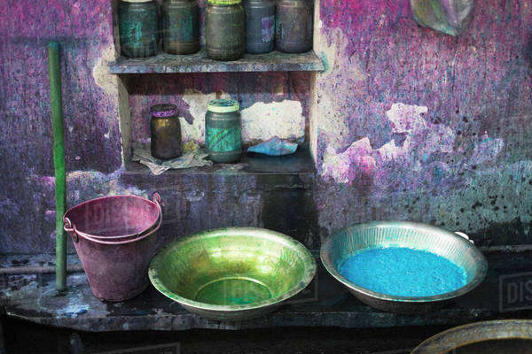 Liquid dyes in containers at workshop - Royalty-free Stock Photo | Dissolve