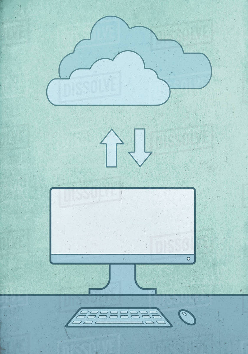 Cloud computing with desktop PC against blue background - Stock Photo ...