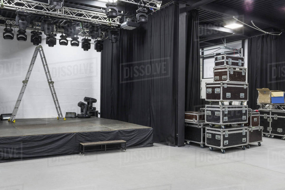 Step ladder on stage by curtains at studio - Royalty-free Stock Photo ...