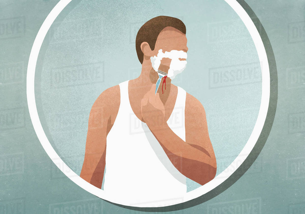 Man shaving his face, bleeding in mirror - Royalty-free Stock Photo ...