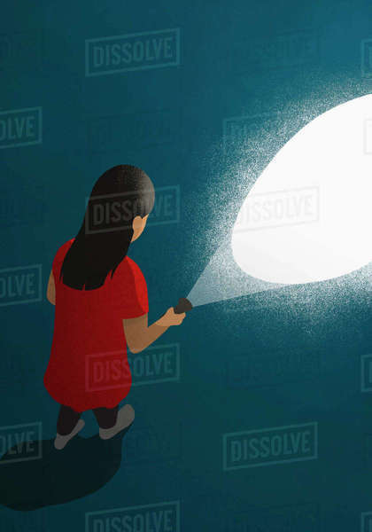 Girl with flashlight in dark - Royalty-free Stock Photo | Dissolve