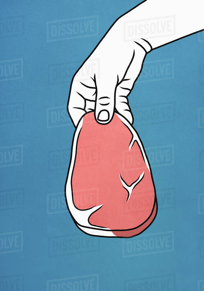 Hand holding raw steak - Royalty-free Stock Photo | Dissolve