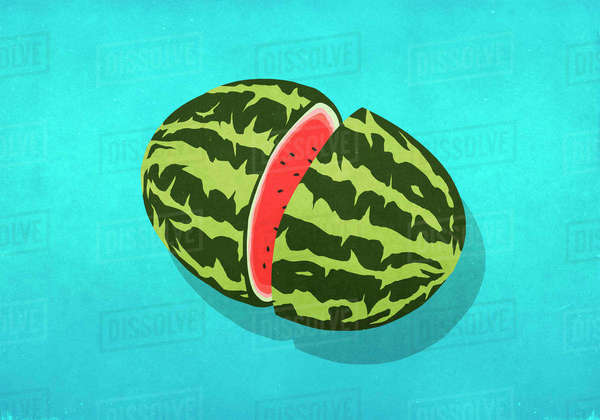 Split watermelon on blue background - Stock Photo - Dissolve
