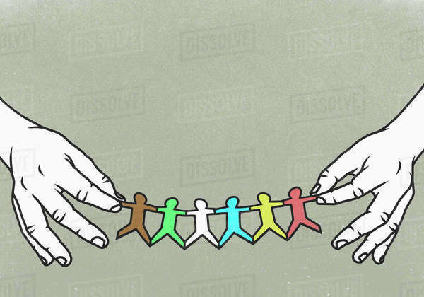 Hands holding multi colored paper chain - Stock Photo - Dissolve