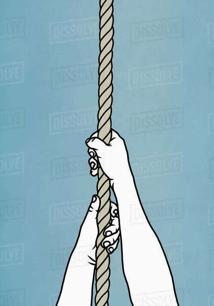Hands pulling on rope - Stock Photo - Dissolve