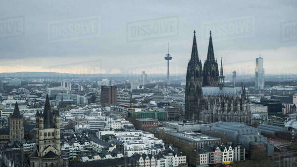 Cologne Cathedral and Colonius TV Tower, Germany - Stock Photo - Dissolve