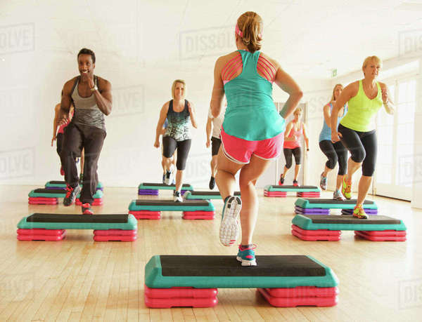 Group of People at Step Aerobics Class - Royalty-free Stock Photo ...