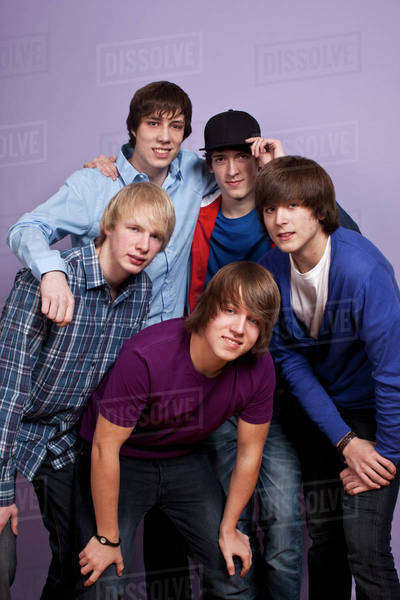 Five teenage boys, portrait, studio shot - Royalty-free Stock Photo ...